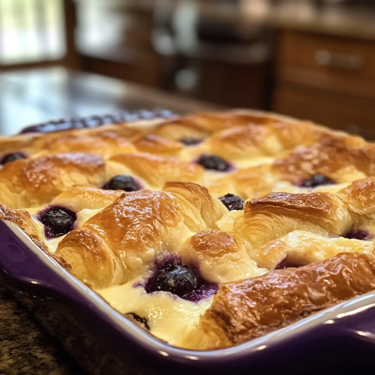 Irresistible Blueberry Cream Cheese Croissant Casserole
